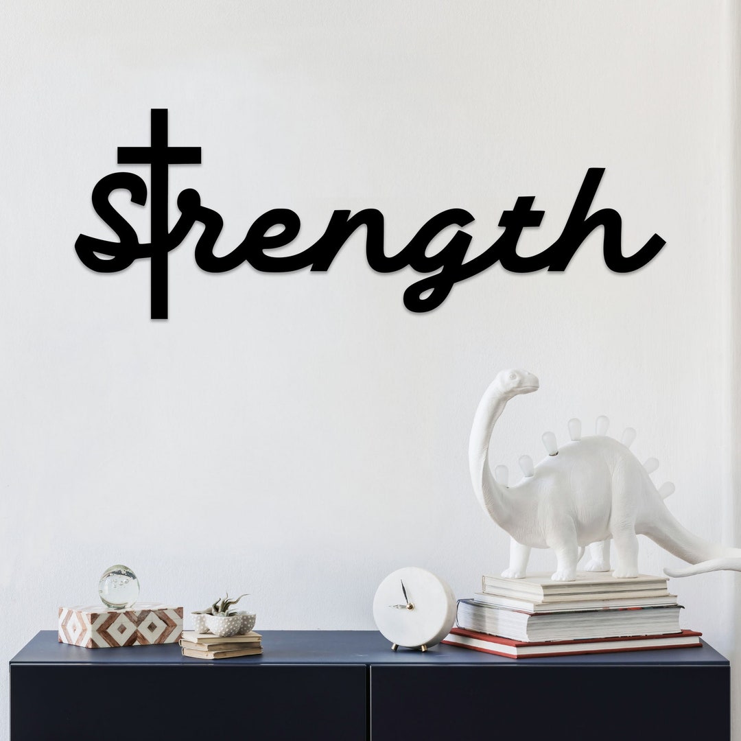 Strength Cross Script Metal Wall Art: Christian Home Decor - Etsy