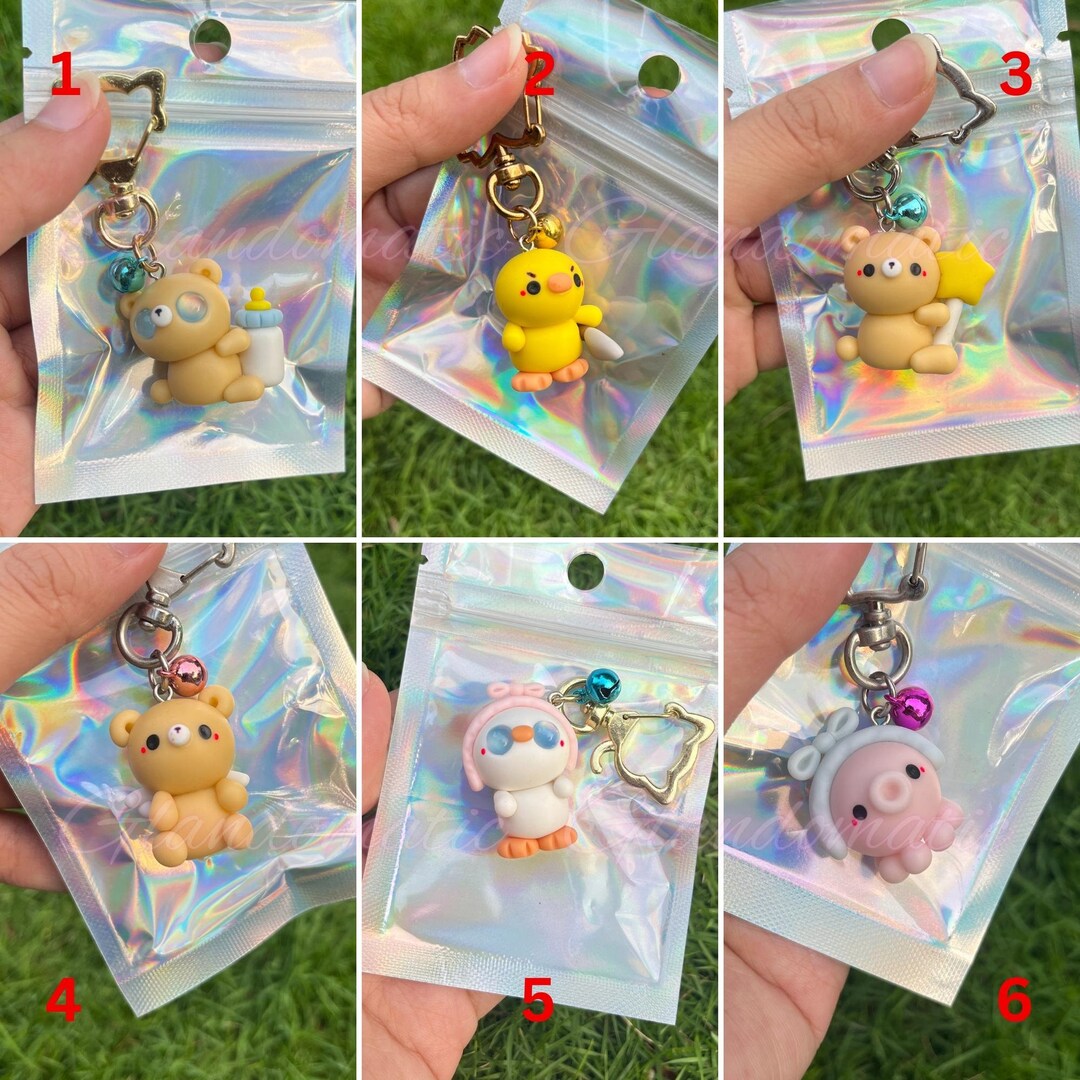 Cute Animal Clay Keychain - Teddy Bear, Duck, Octopus, Penguin Keychain ...