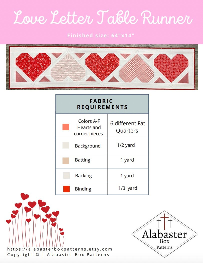 Love Letter Table Runner Pattern PDF - Etsy
