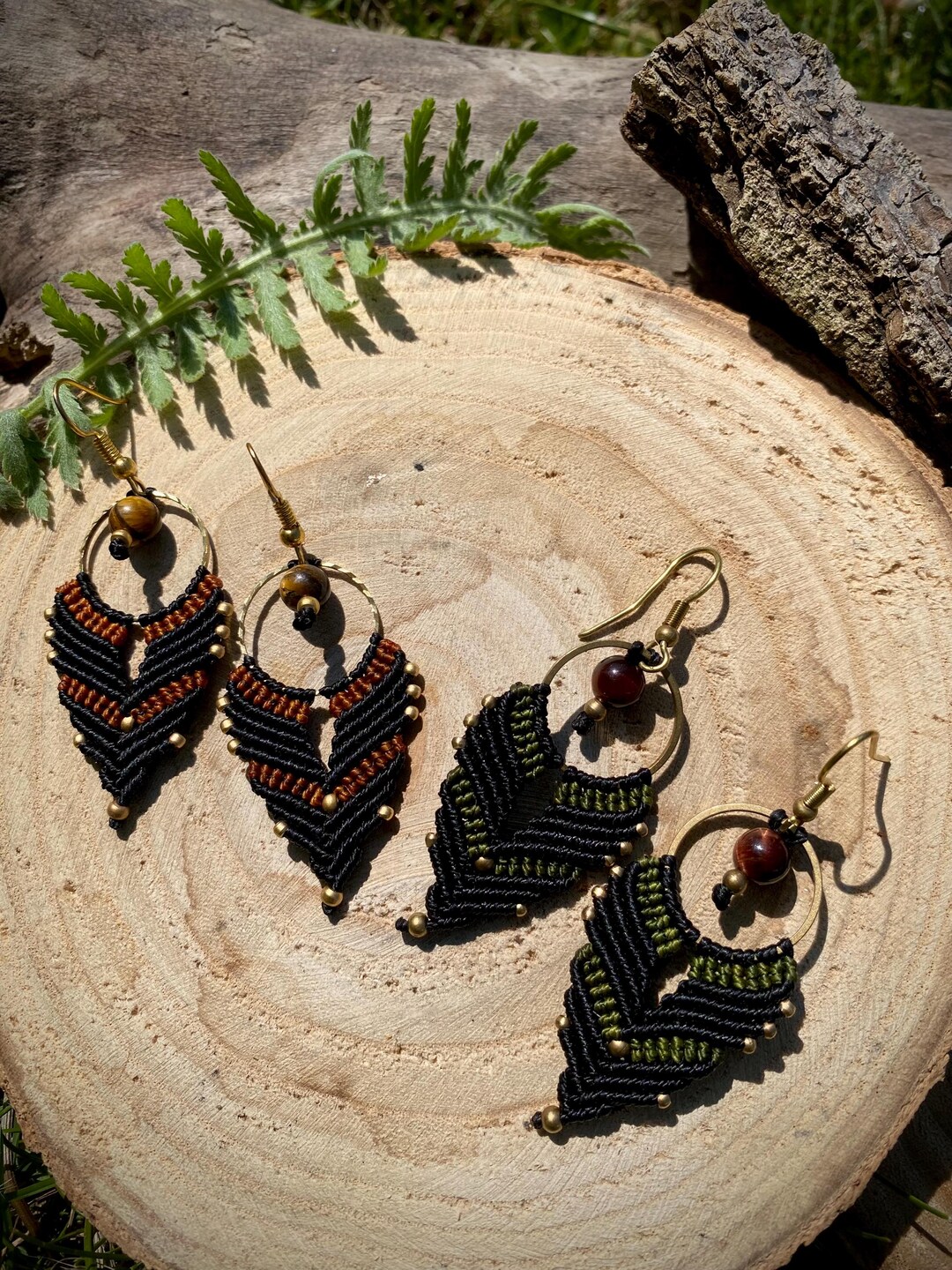 Macrame Earrings Ethnic Two-tone Tiger Eye - Etsy