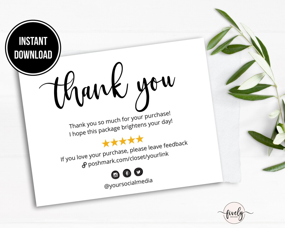 Poshmark Thank You Cards Template Printable Poshmark Thank - Etsy