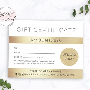 Gold Gift Certificate Template Printable Editable Gift Card - Etsy