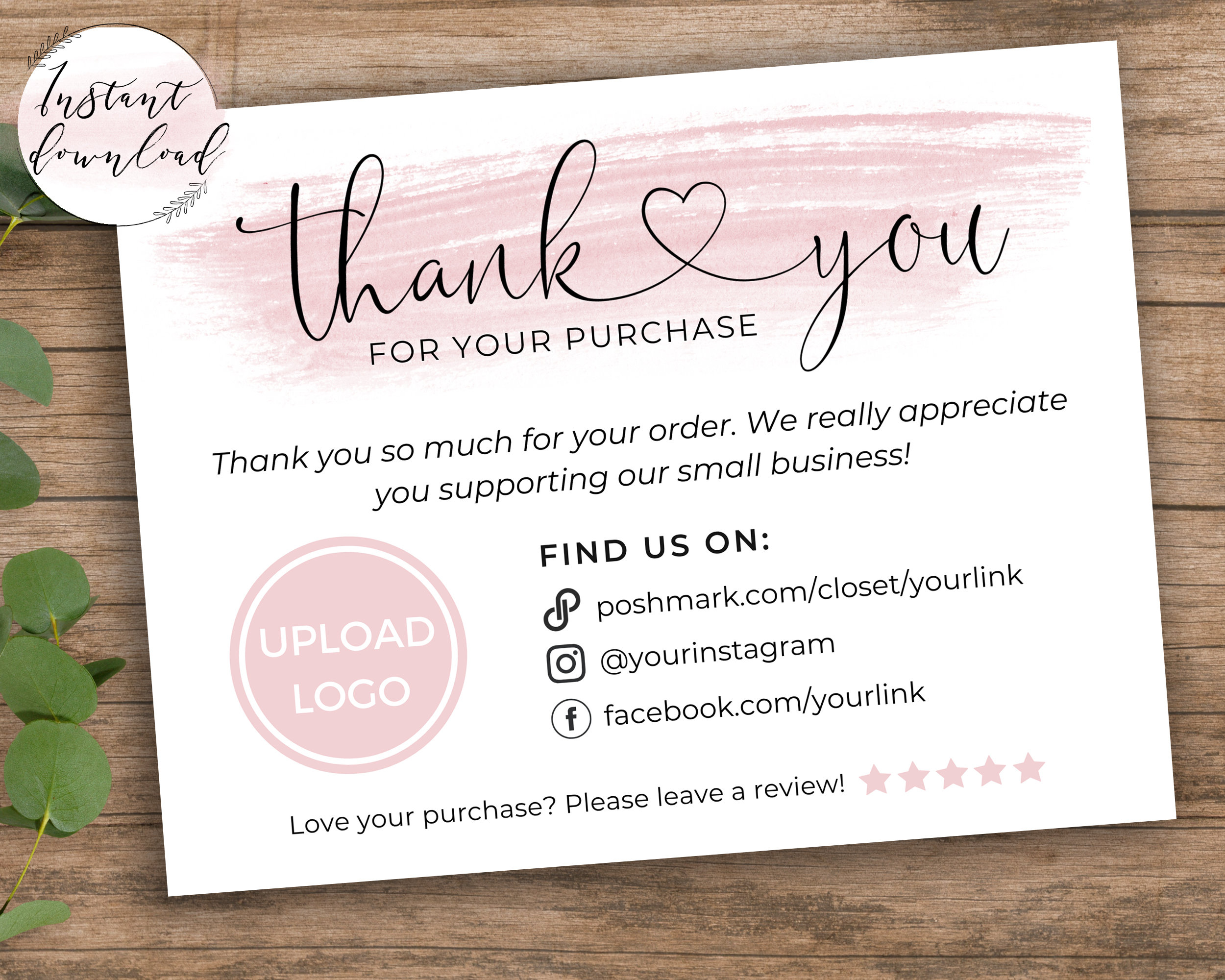 Printable Thank You Cards Business Template Poshmark Etsy Etsy Canada