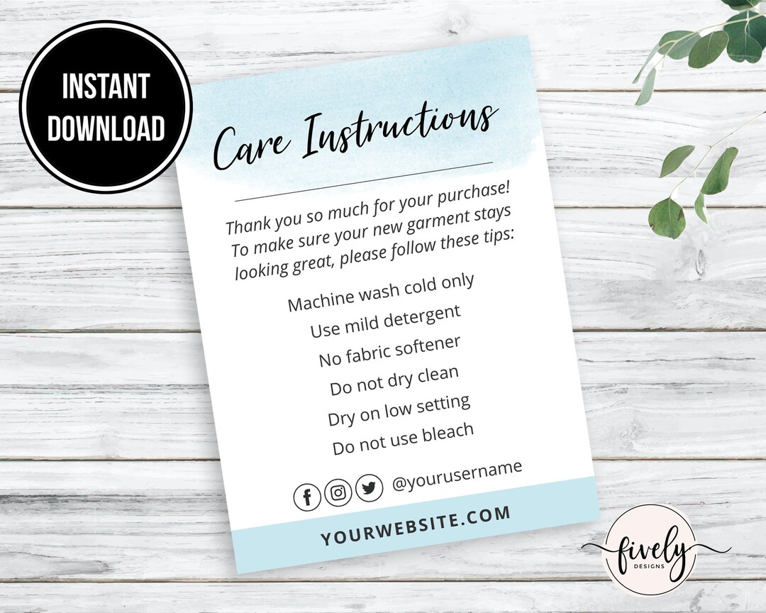 Clothing Care Instructions Card Washing Instructions Card - Etsy