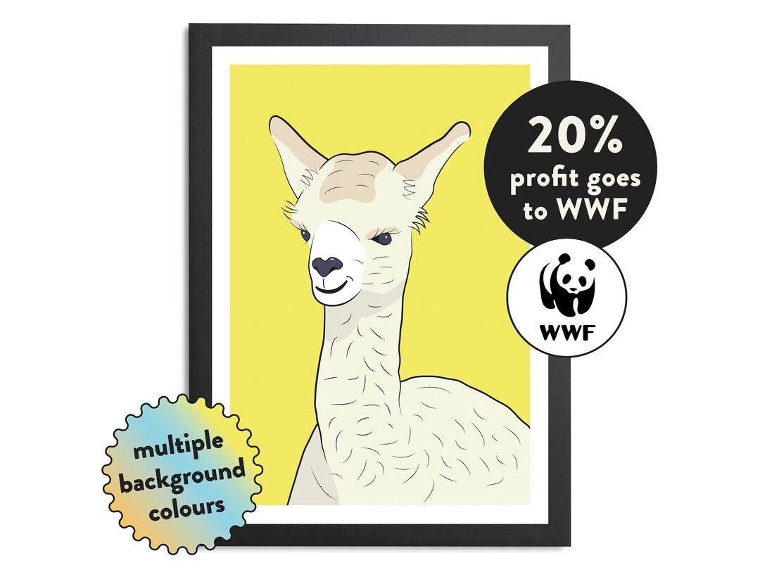 Lama Poster Cartoon Drawing Portrait A5/A4 Posters WWF Charity Recycled ...