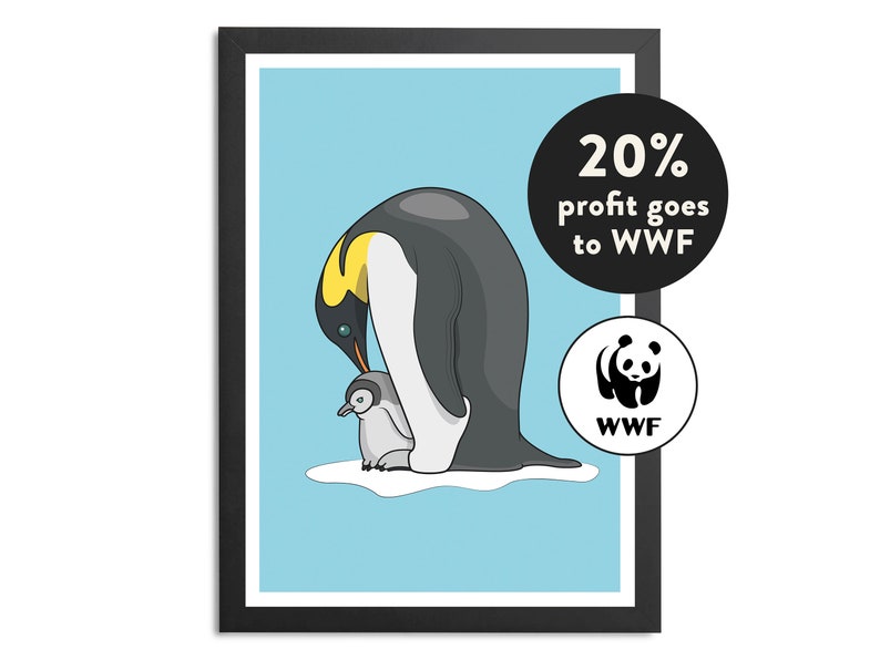 Cute Baby Penguin Poster Cartoon Drawing Portrait WWF Charity Recycled ...