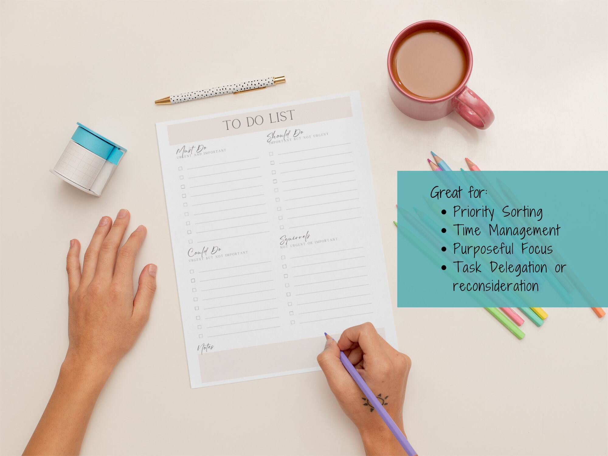 Cute Pink Printable Daily to Do List ADHD Friendly Eisenhower Matrix ...