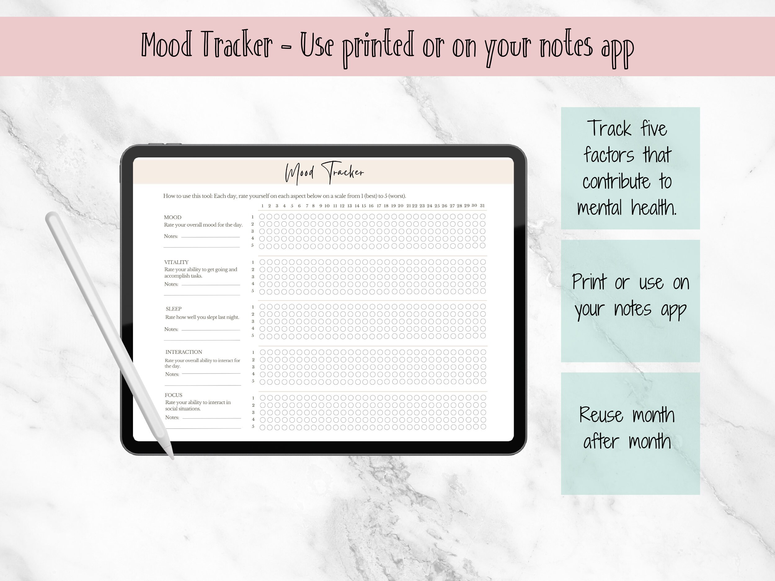 Printable Mental Health Mood Tracker: Daily Emotional Wellness Journal ...