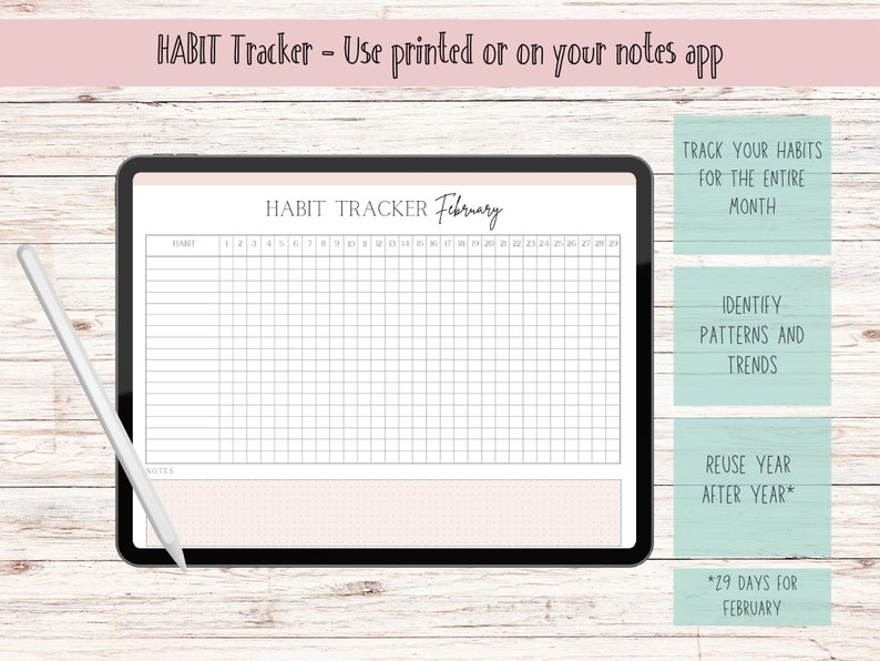 Printable Daily Habit Tracker Monthly Landscape Tracking Pink ...