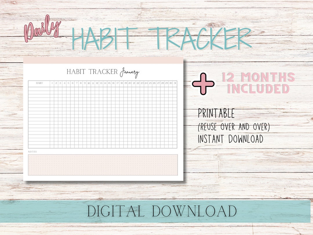 Printable Daily Habit Tracker: Pink Minimalist Monthly Planner (digital ...