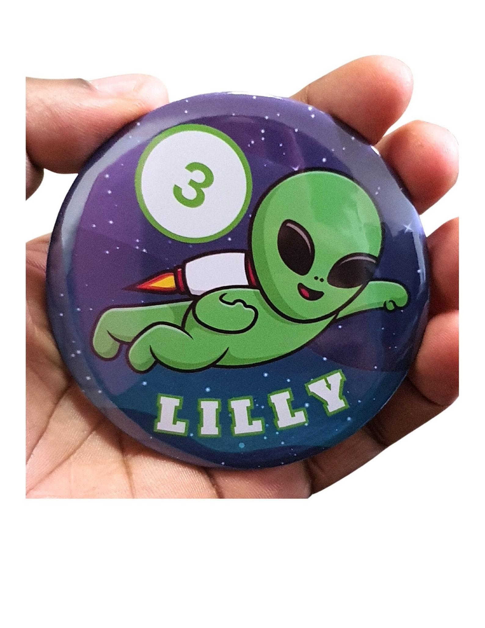 Space Theme, Alien Inspired Birthday Badge - 75mm Customized Buttons by ...