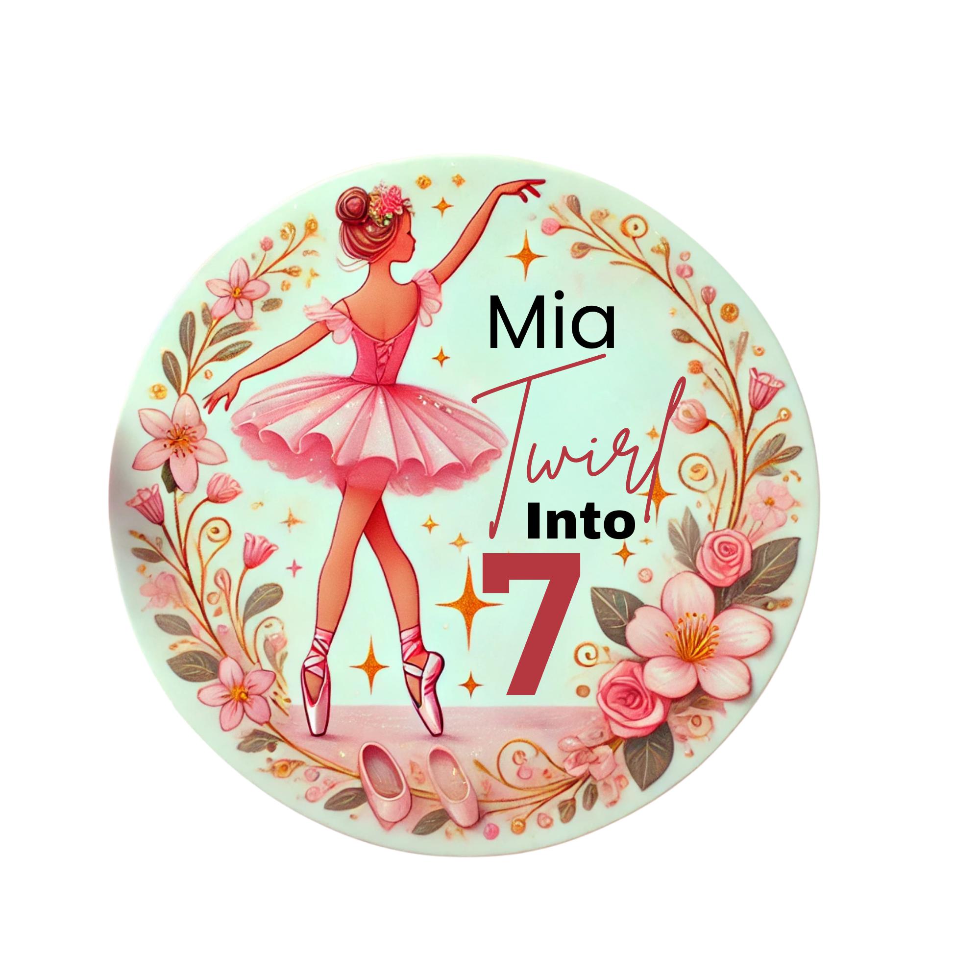 Camieroseuk Ballet Birthday Badge – Custom Name & Age, Ballerina Party ...