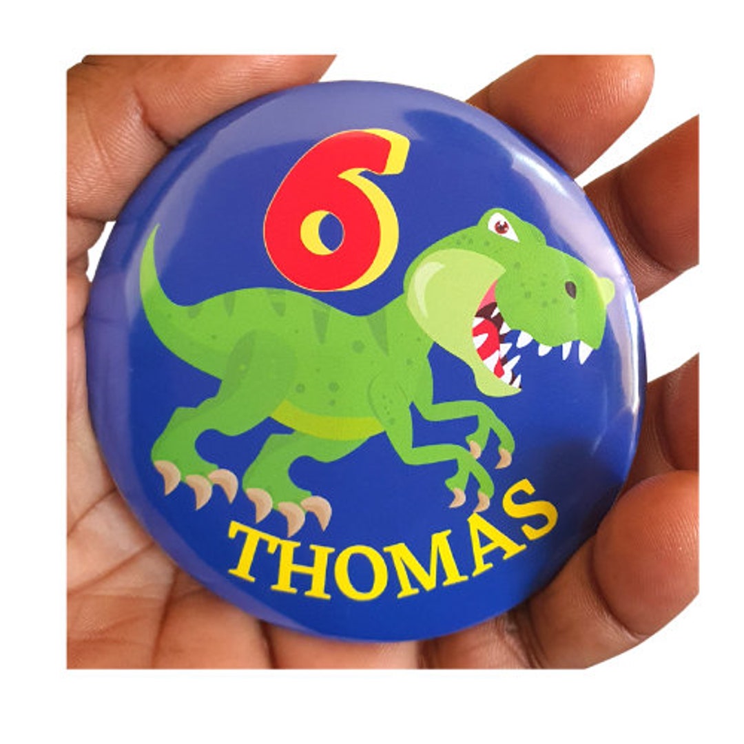 T-rex Theme Birthday Badge, 75mm Buttons, Customised Badges for Kids - Etsy