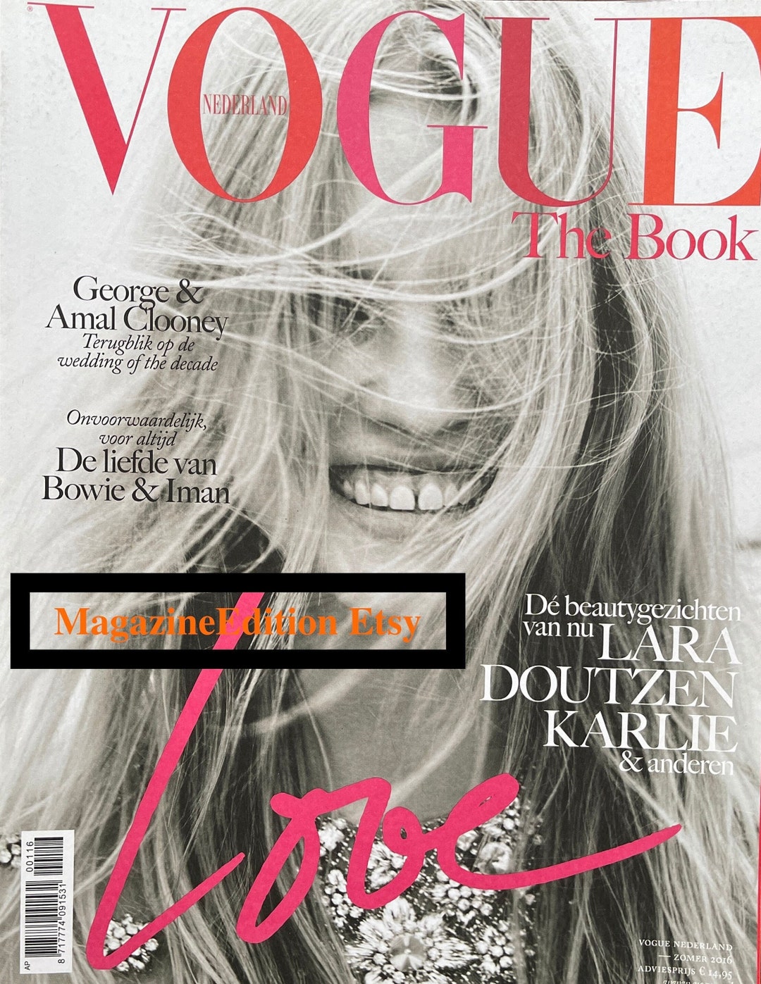 Pre-owned Magazine Vogue Netherlands the Book Cover Lara Stone - Etsy