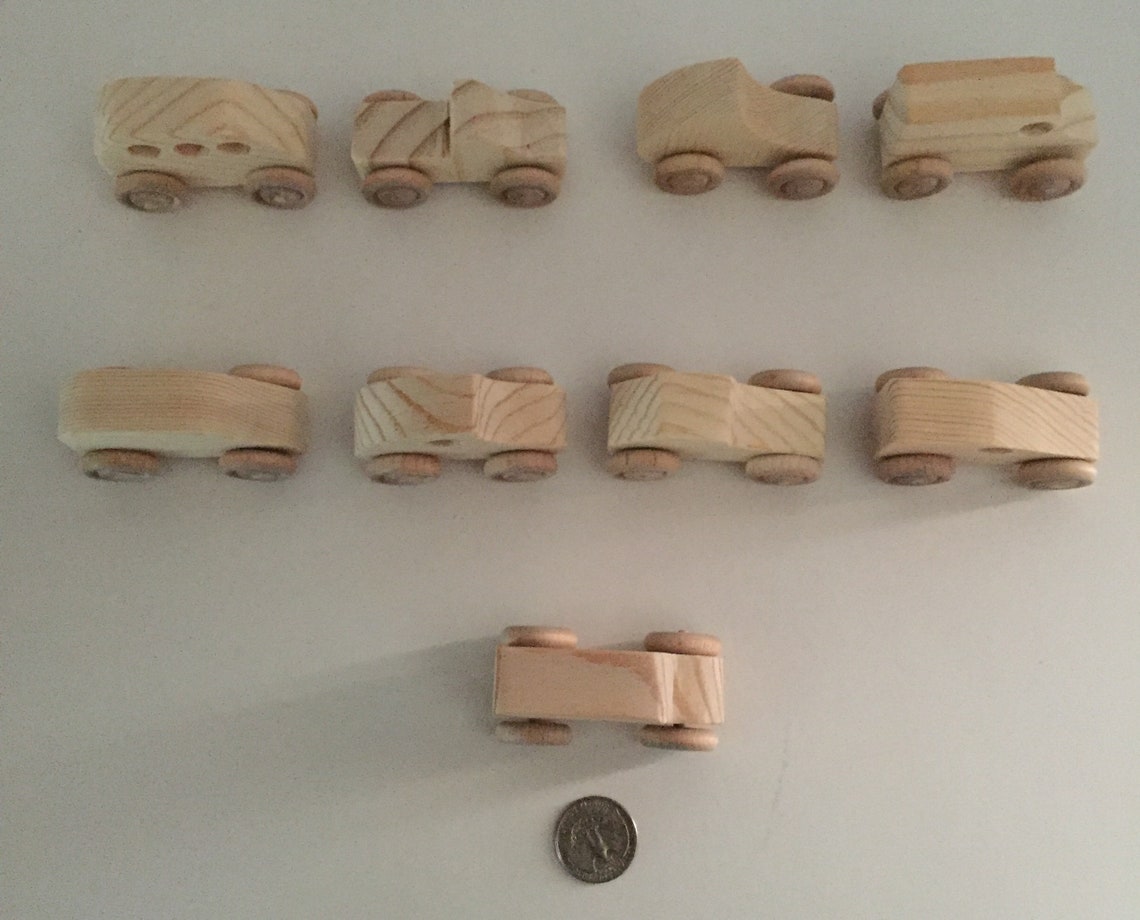 Mini Wooden Toy Car Set of 9 - Etsy
