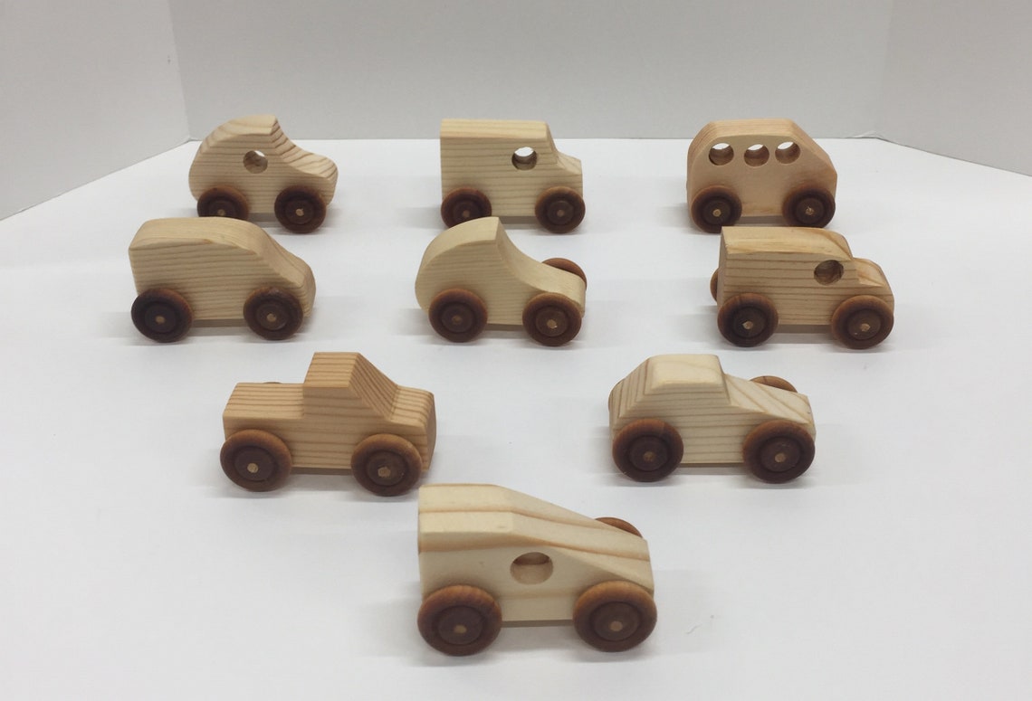 Mini Wooden Toy Car Set of 9 - Etsy