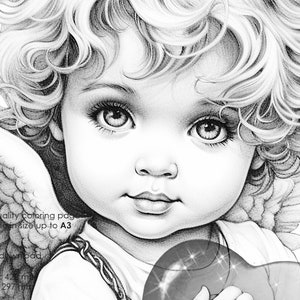 Cute Baby Angel, Coloring Page for Adults, Grayscale Coloring Page ...