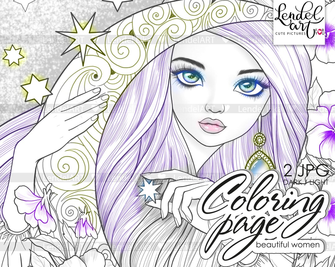 Coloring Page Girl Portrait, Moon Fairy, Coloring Page for Adults ...