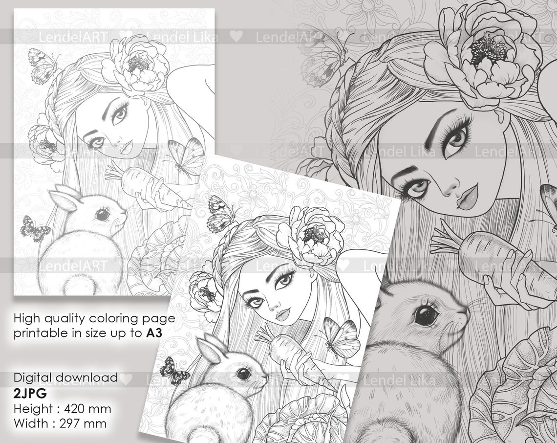 Printable Coloring Page Girl Portrait Coloring Page for - Etsy
