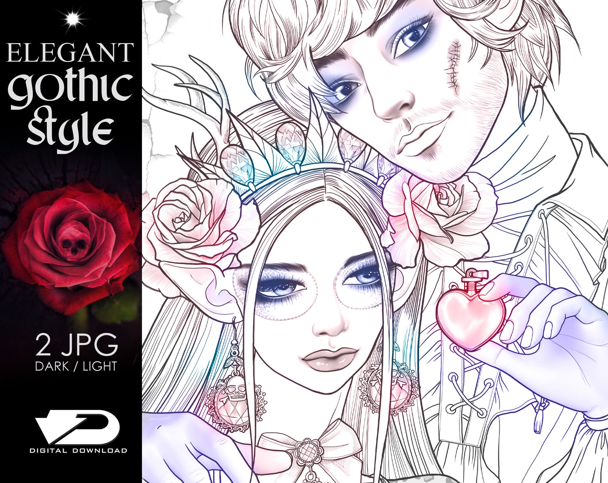 Vampires Printable Coloring Page Girl Portrait Coloring Page - Etsy Israel