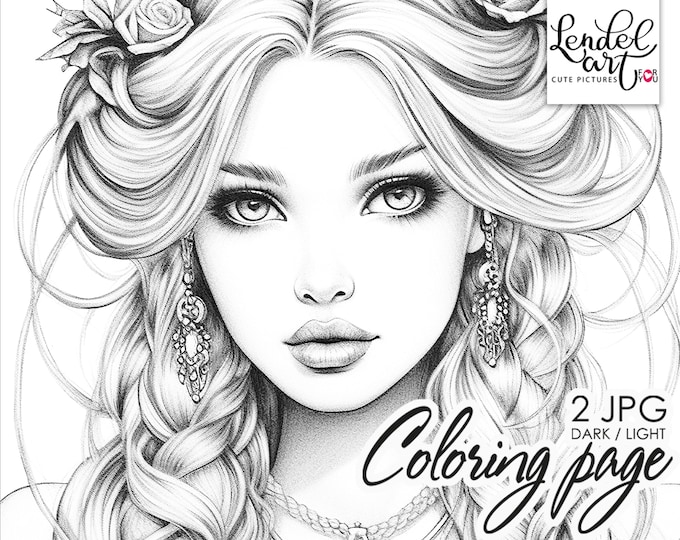 Girl Portrait Coloring Pages, Fantasy, Procreate, Letter Size, by ... Girl Portrait Coloring Pages, Fantasy, Procreate, Letter Size, by ...