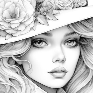Emilу, Coloring Page for Adults, Beautiful Girl, Grayscale Coloring ...