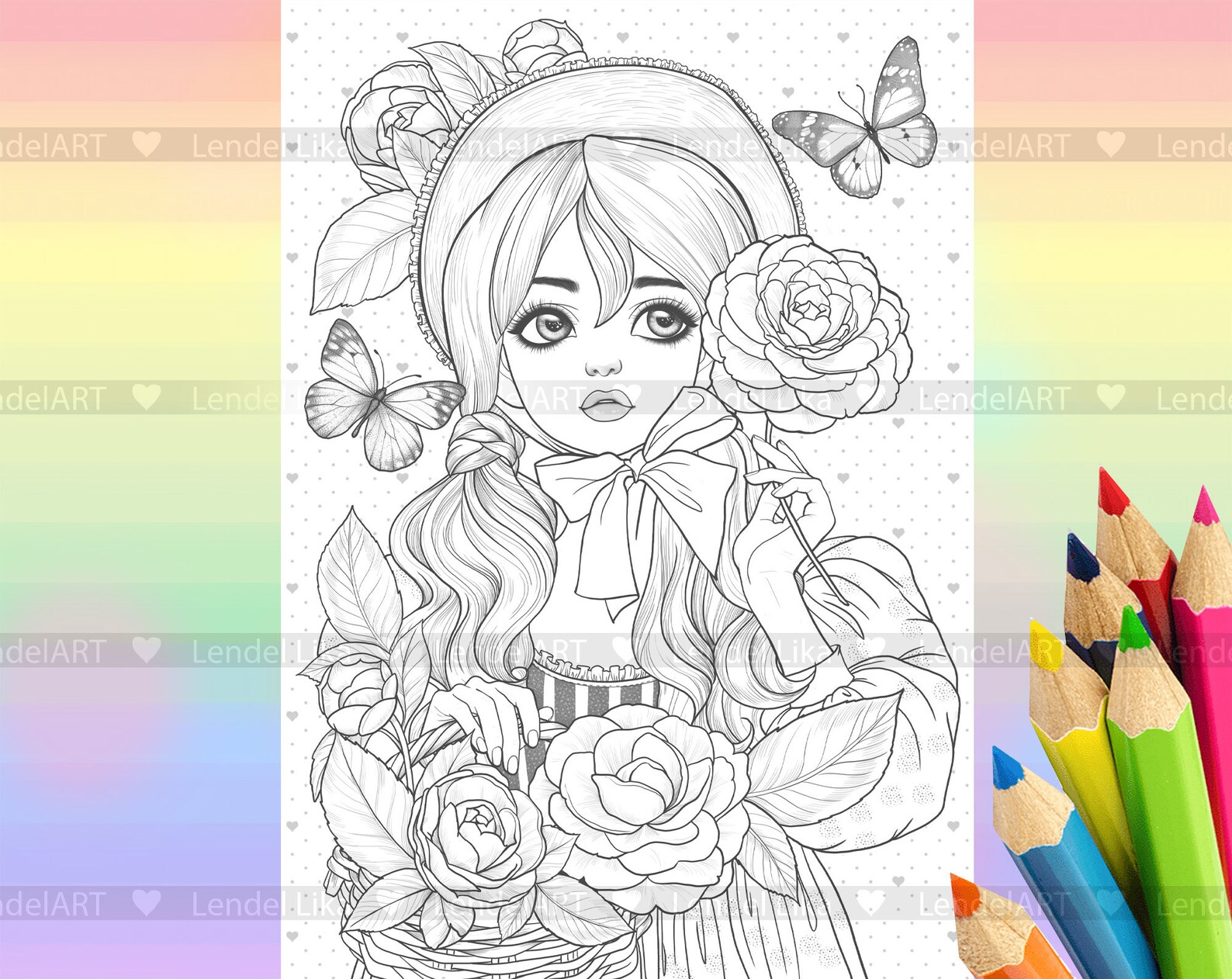 Coloring Page Girl Portrait Coloring Page for Adults Sweet | Etsy