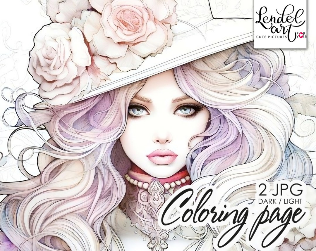 Beautiful Lady Rose, Coloring Page for Adults, Beautiful Girl ...
