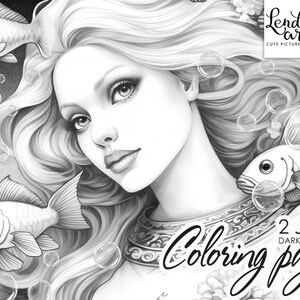 Sea Muse, Coloring Page for Adults, Grayscale Coloring Page, Girl ...