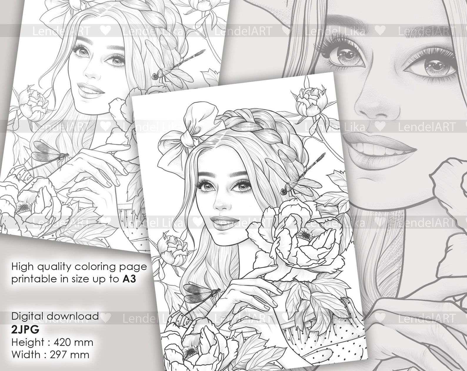 Printable Coloring Page Girl Portrait Coloring Page for - Etsy
