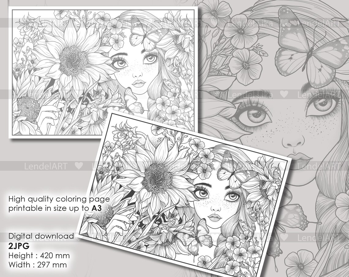 Printable Coloring Page Girl Portrait Coloring Page for - Etsy