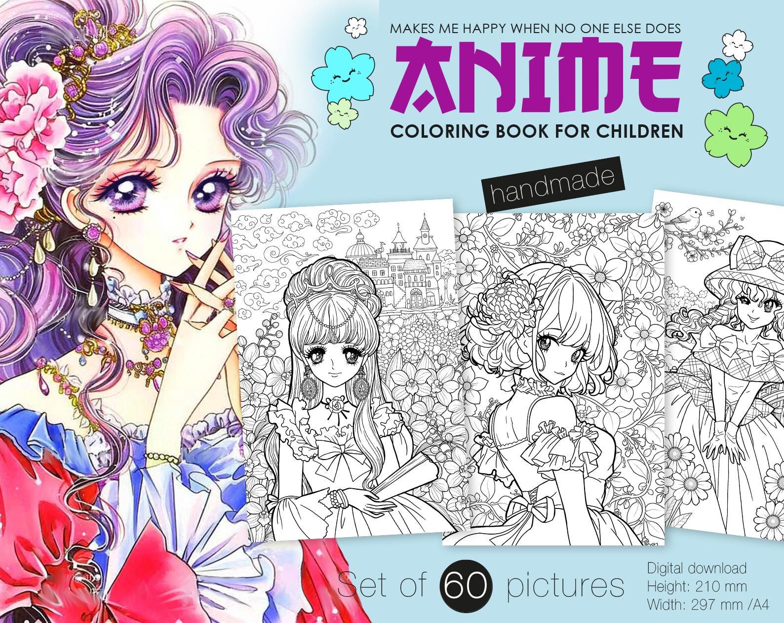 Classic Anime, Kawaii Chibi Coloring Book, Cute Little Girls, Set of 60 ...