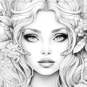 Spring Elf, Coloring Page for Adults, Grayscale Coloring Page, Girl ...