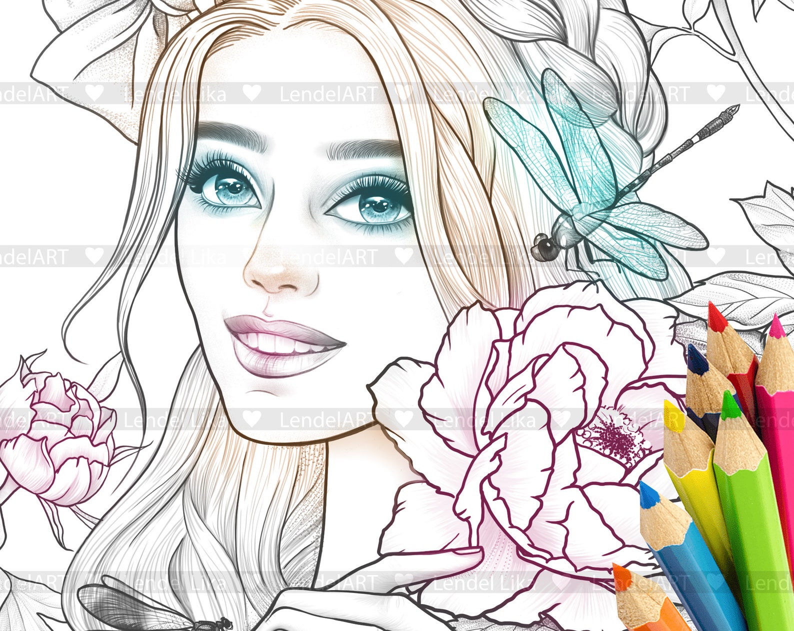 Printable Coloring Page Girl Portrait Coloring Page for - Etsy