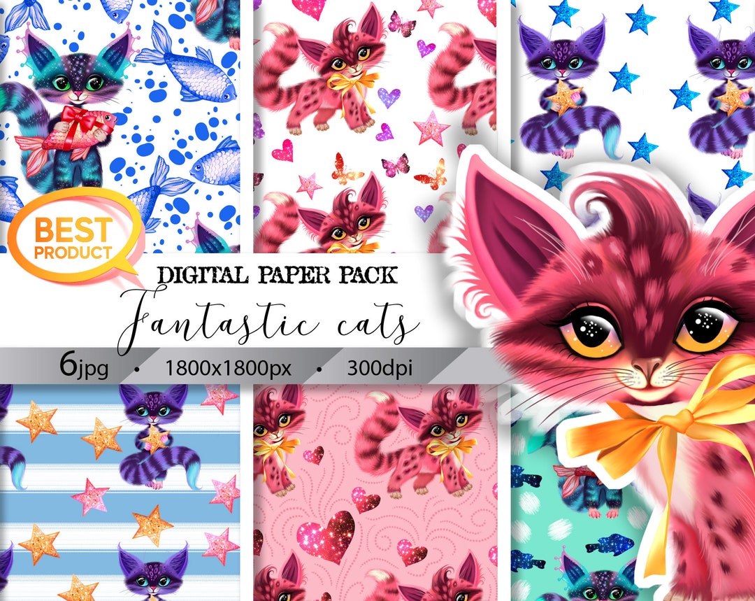 Digital Paper Fantastic Cats Seamless Digital Paper Pack - Etsy