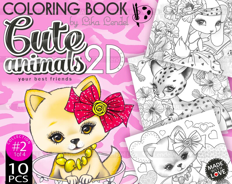Coloring Book CUTE ANIMALS Set2 10pcs Printable Coloring - Etsy