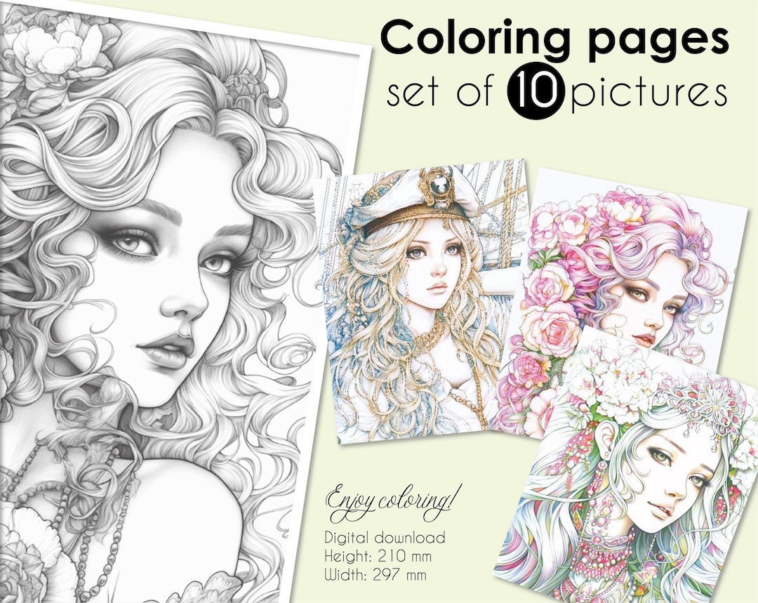Beauties 10 Coloring Pages Coloring Book For Adults Pretty Ladies