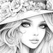 Lady in a Hat Coloring Page for Adults Grayscale Coloring - Etsy