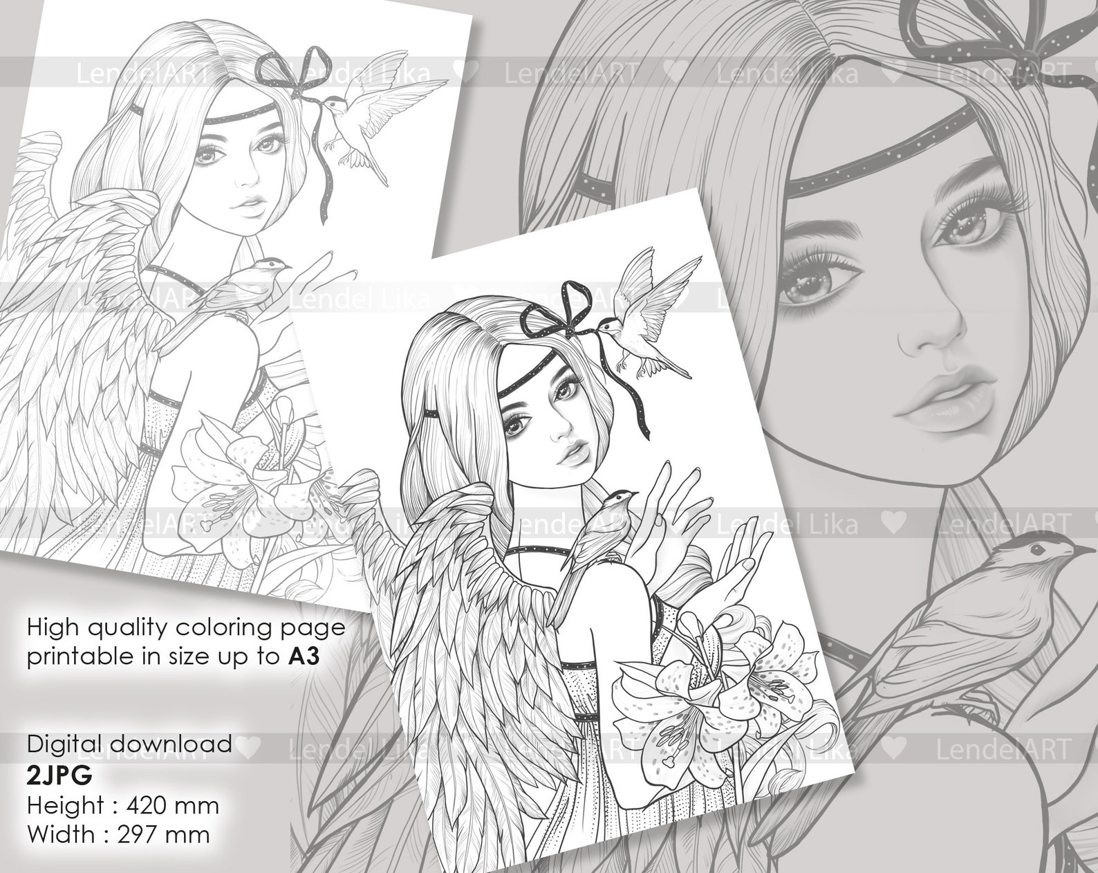 Printable Coloring Page Girl Portrait Coloring Page for - Etsy