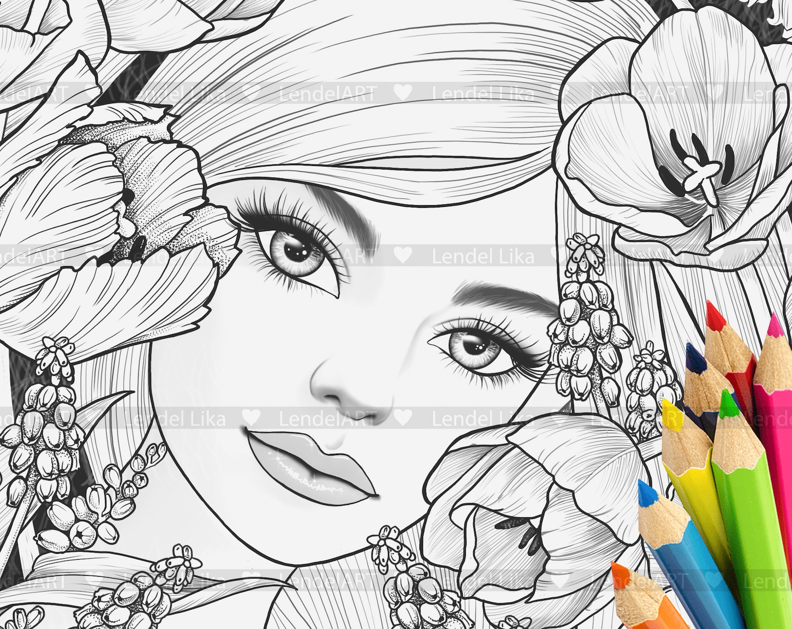 Printable Coloring Page Girl Portrait Coloring Page for - Etsy