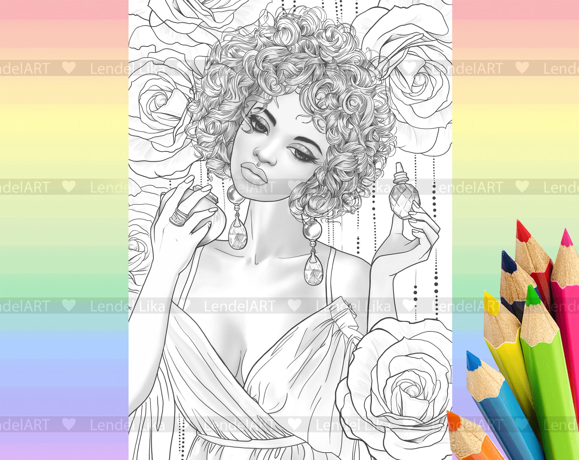 Coloring Page Girl Portrait Beauty Fashion Perfume - Etsy