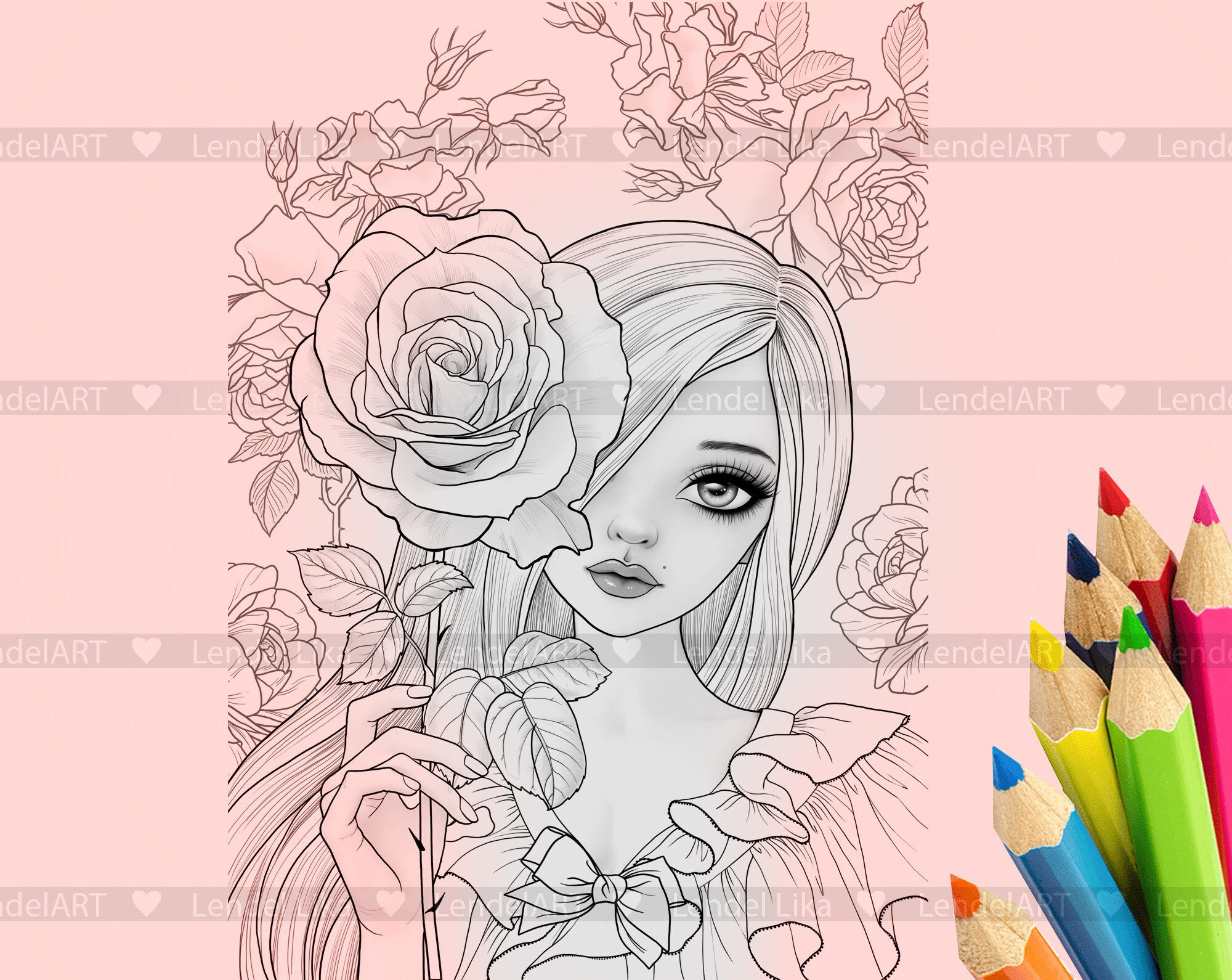 Printable Coloring Page Girl Portrait Coloring Page for - Etsy Denmark