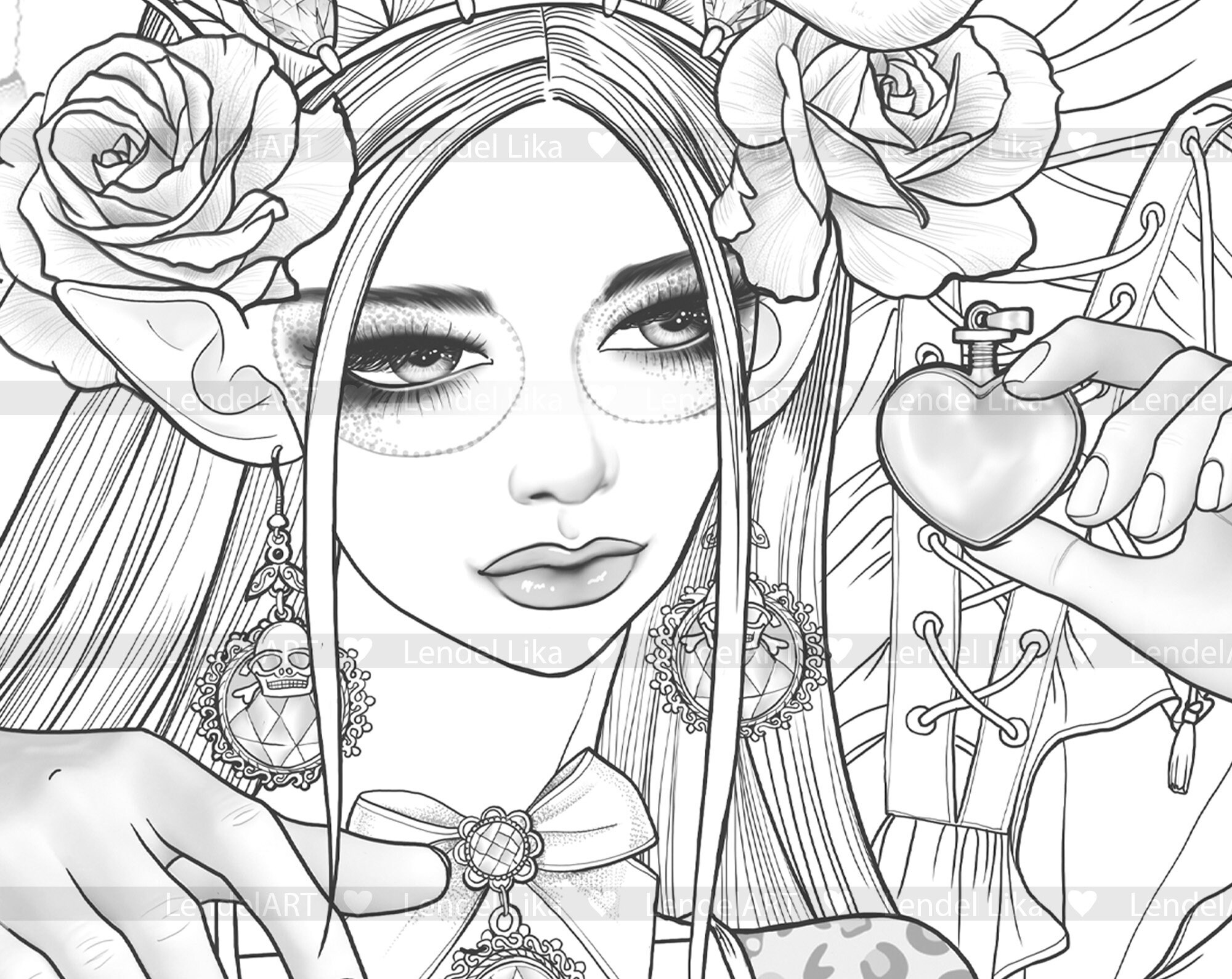 Vampires Printable Coloring Page Girl Portrait Coloring Page - Etsy Israel
