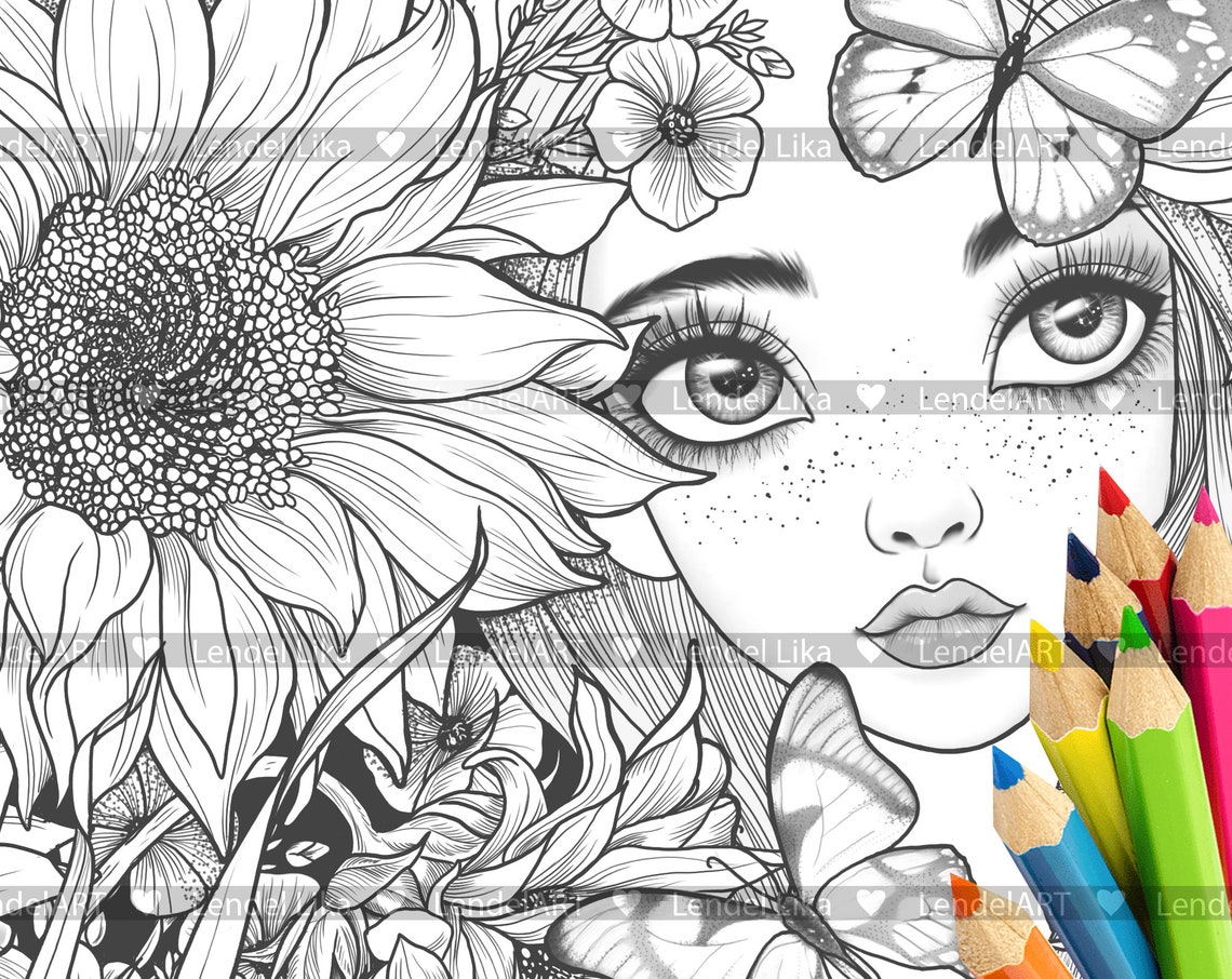 Printable Coloring Page Girl Portrait Coloring Page for - Etsy