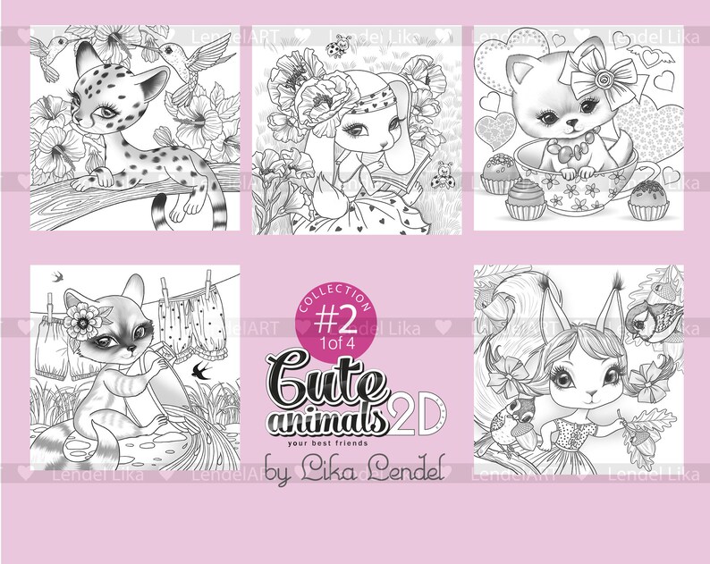 Coloring Book CUTE ANIMALS Set2 10pcs Printable Coloring - Etsy