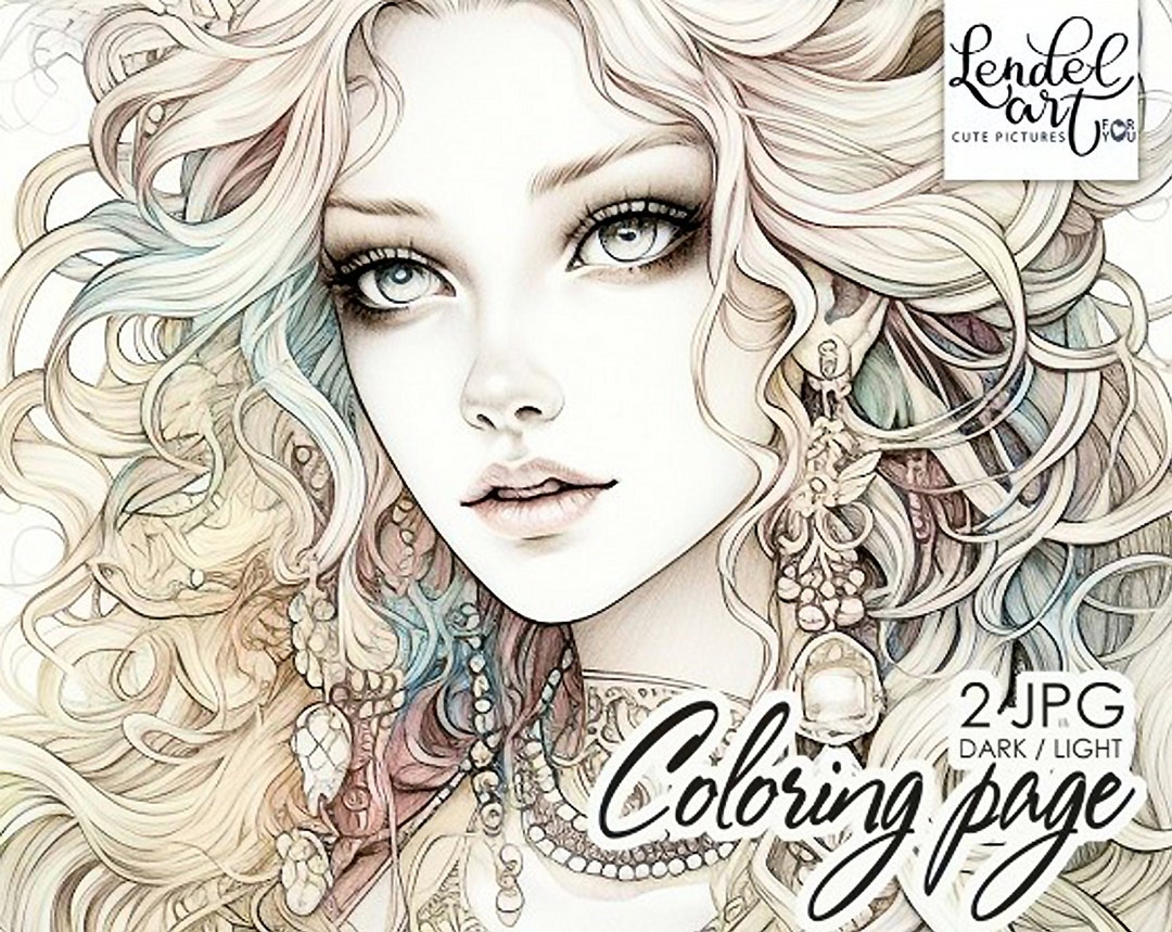 Coloring Page for Adults, Beautiful Elena, Grayscale Coloring Page ...