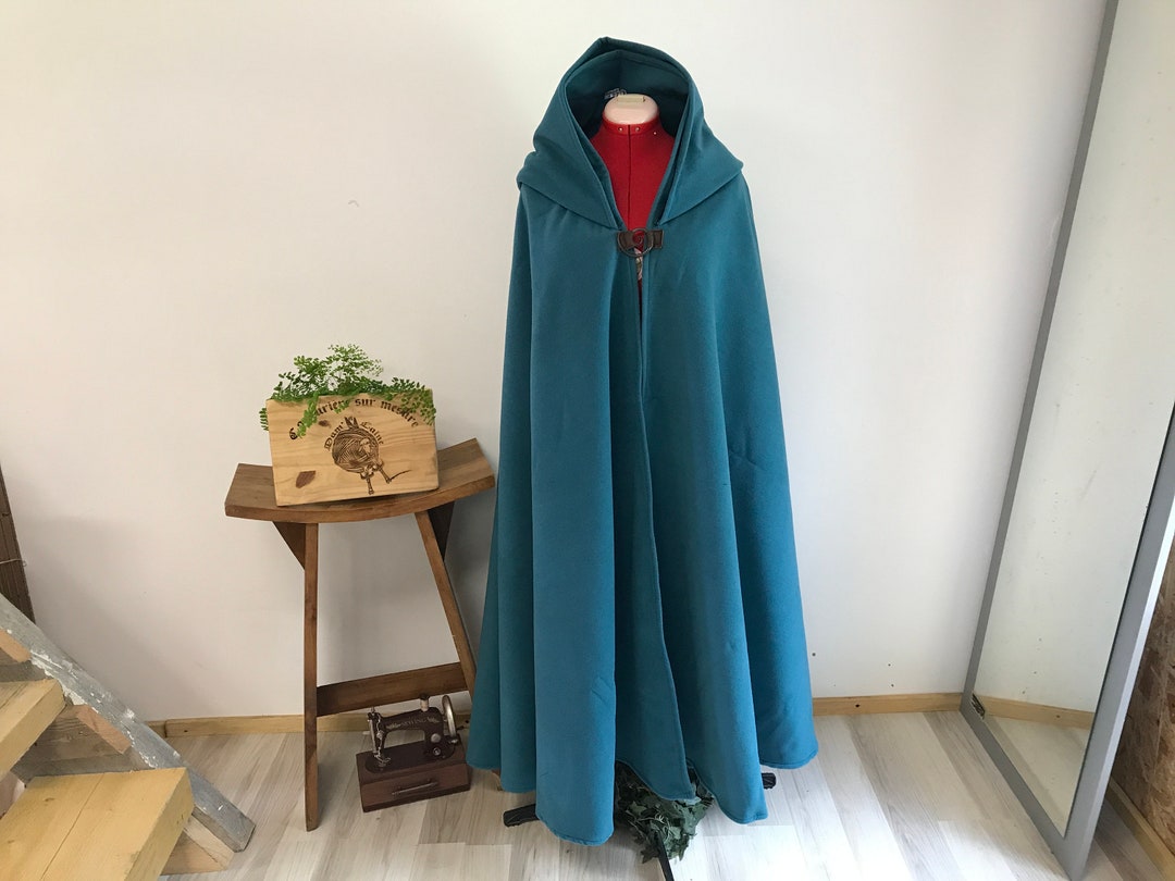 Long Blue Hooded Cape, Wizard Cape, Druid Cape, Medieval Cape, Elven ...