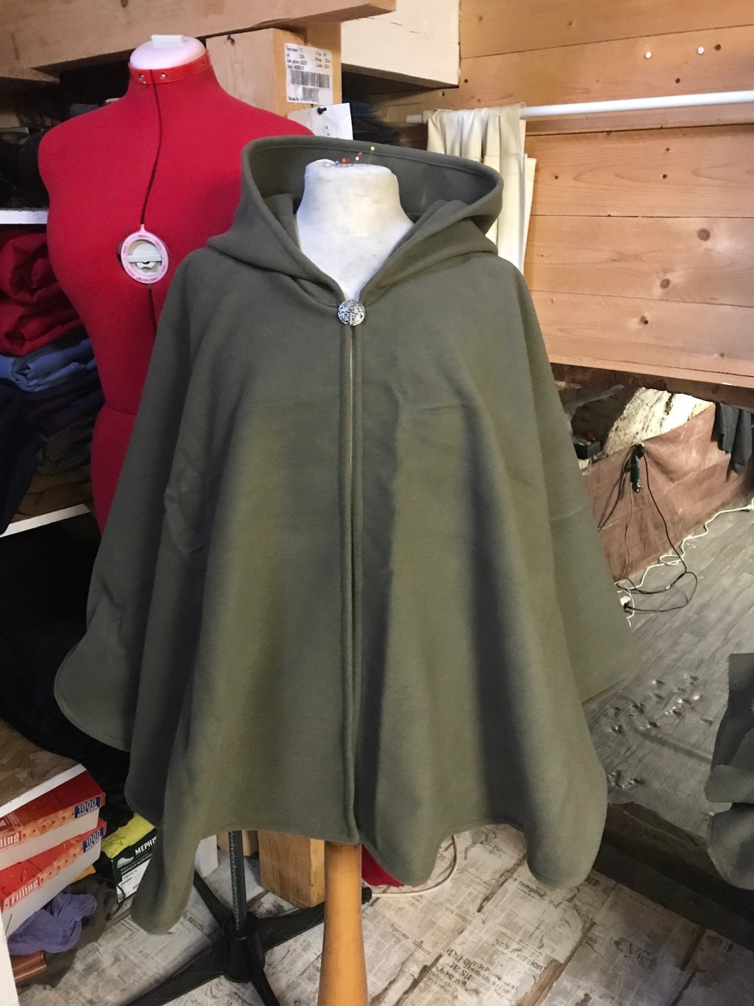 Cape, Short Hooded Cape, Capelet, Cape Coat With Hood, Khaki Wool Cape ...