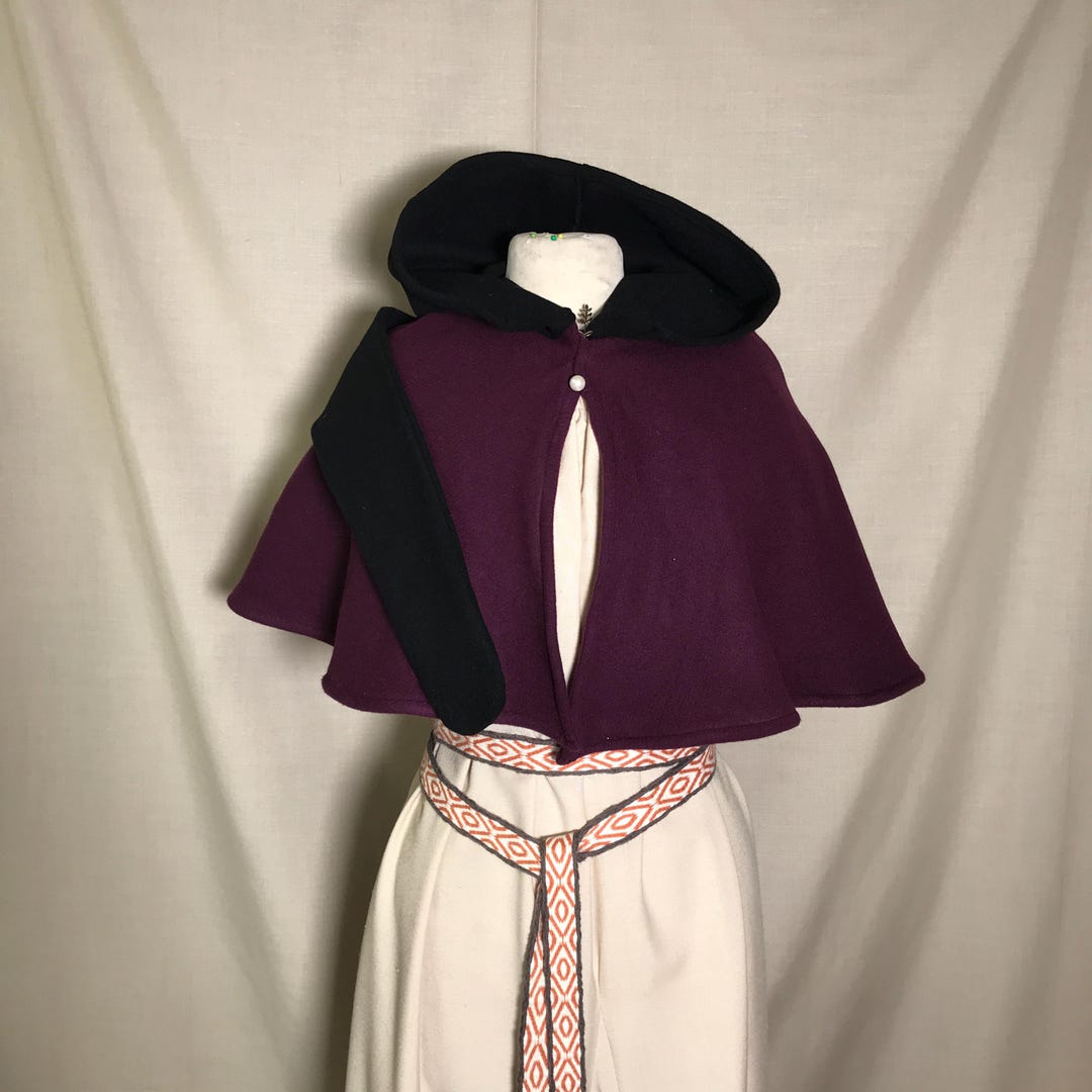 Chaperon, Medieval Chaperon in Burgundy and Black Wool Pea Coat ...