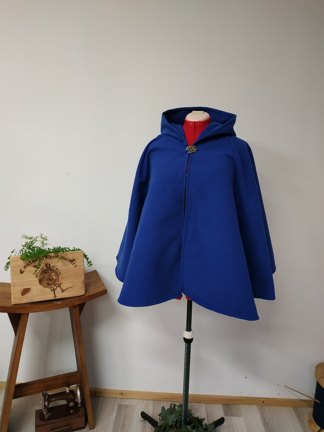 Cape, Short Royal Blue Hooded Cape, Pelerine, Medieval Blue Wool Cape ...